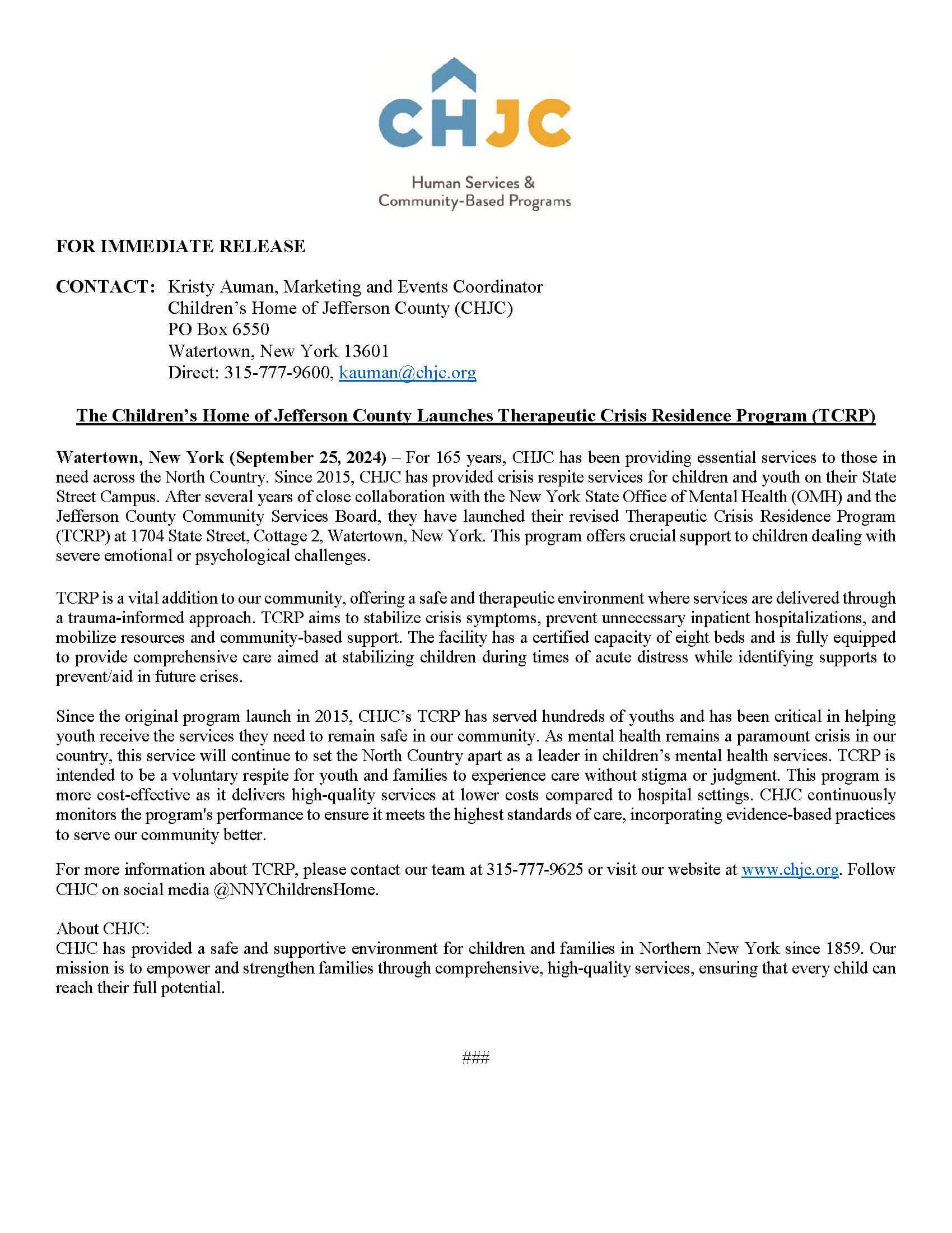 The Children’s Home of Jefferson County Launches Therapeutic Crisis ...